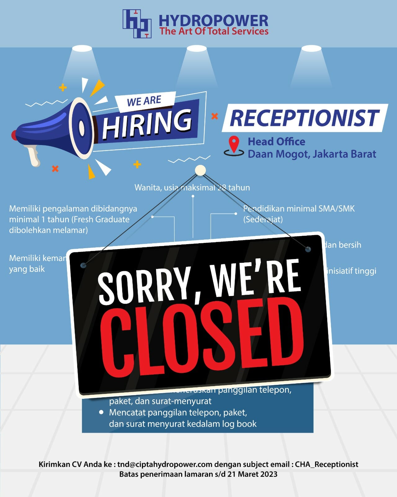 Loker Receptionist Jakarta - PT. Cipta Hydropower Abadi