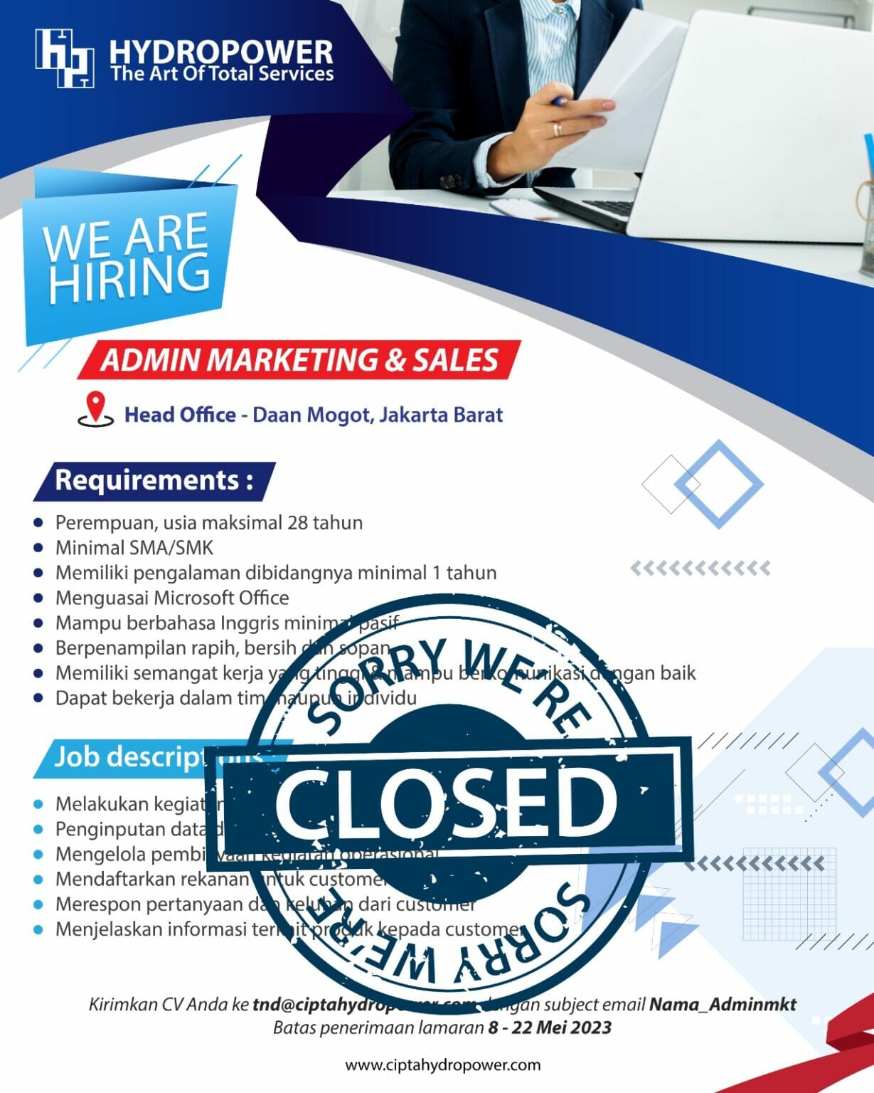 Loker Admin Marketing dan Sales - PT. Cipta Hydropower Abadi